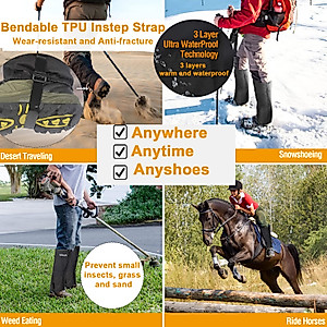 Leg Gaiters Waterproof Snow Boot Gaiters for Snowshoeing, Hiking, Hunting, Running, Motorcycle Anti-Tear Oxford Fabric, TPU Instep Belt Metal Shoelace Hook Adjustable top Buckle Strap for Outdoor