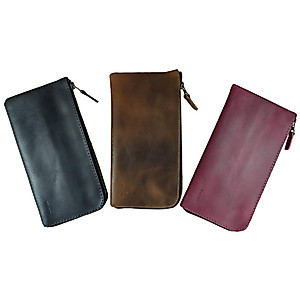 Hide & Drink, Leather Long Zippered Wallet, Holds Up to 8 Cards Plus Coins And Flat Bills, Phone Holder, Travel Essentials, Handmade (Bourbon Brown)