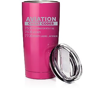 Smooth Body Tumbler Stainless Steel Vacuum Insulated Travel Mug Cup Gift Aviation Cheat Codes Pilot (20 oz, Hot Pink)
