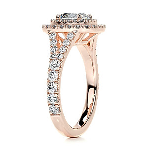 Solid Gold Handmade Engagement Ring 2 CT Cushion Cut Moissanite Diamond Double Halo Bridal Wedding Rings for Anniversary Propose Gift (10K Solid Rose Gold)