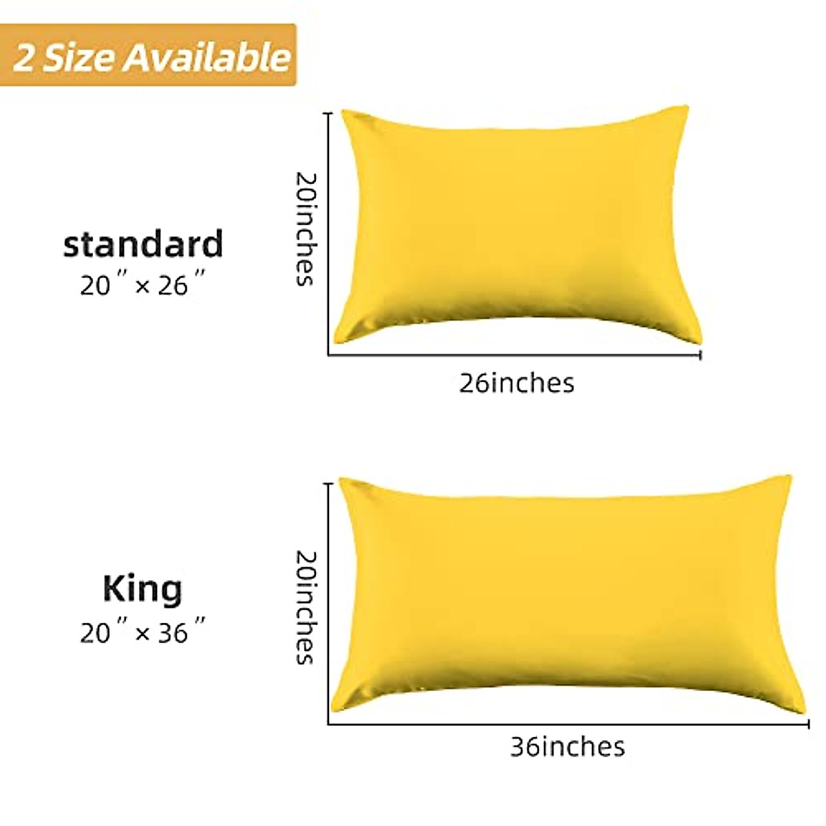 Satin Pillowcase 20x30 inches Queen Size Silk Satin Pillow Cases Set of 2 for Hair and Skin - Soft Bed Pillow Covers with Zipper Breathable, Health & Skin-Friendly (Yellow)