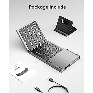 Samsers Foldable Bluetooth Keyboard with Touchpad Portable Wireless Keyboard with Stand Holder, Rechargeable Full Size Ultra Slim Pocket Folding Keyboard for Android Windows iOS Tablet & Laptop-Gray
