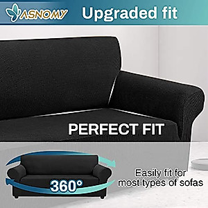 Asnomy Couch Covers for 3 Cushion Couch Stretch Sofa Covers Slipcovers, Pet Protector Furniture Covers for Dogs Cats Spandex Jacquard Fabric Small Checks（Large， Black）
