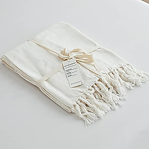 Simple&Opulence Boho Linen Throw Blanket for Bed, Couch, 50”x70” Pre-Washed Fringed Vintage Decorative Woven Blanket with Tassels, Breathable Durable Cozy Farmhouse Decor for All Seasons(Cream)