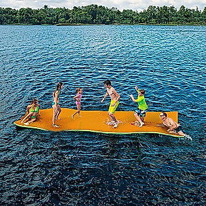 12'x6' Floating Water Pad, 3 Layers XPE Foam Water Mat, Tear-Resistant Lily Pad Lilly Pad with Tethering System, Floating Mat for Lake, Recreation Pool, Beach, Ocean, Orange/Green