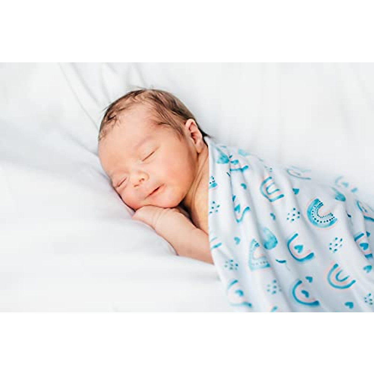 Millie Mae LLC Rainbow Mommy and me Robe and Swaddle Set | Hospital Labor and Delivery | Maternity Robe and Matching Baby Set for Boy, Girl | Blue Rainbow