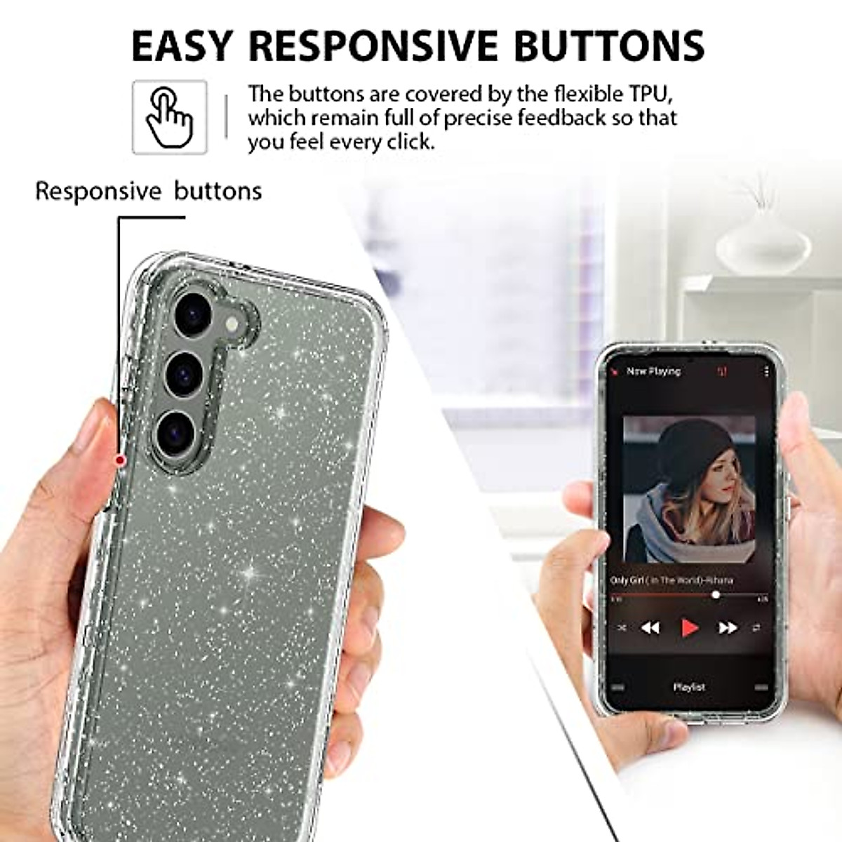 Lamcase for Samsung Galaxy S23 Plus Case 6.6 Inch, [with 2Pcs Tempered Glass Screen Protector+2Pcs Camera Lens Protector] Shiny Sparkly Bling Three Layer Shockproof Cover 2023, Clear/Silver Glitter