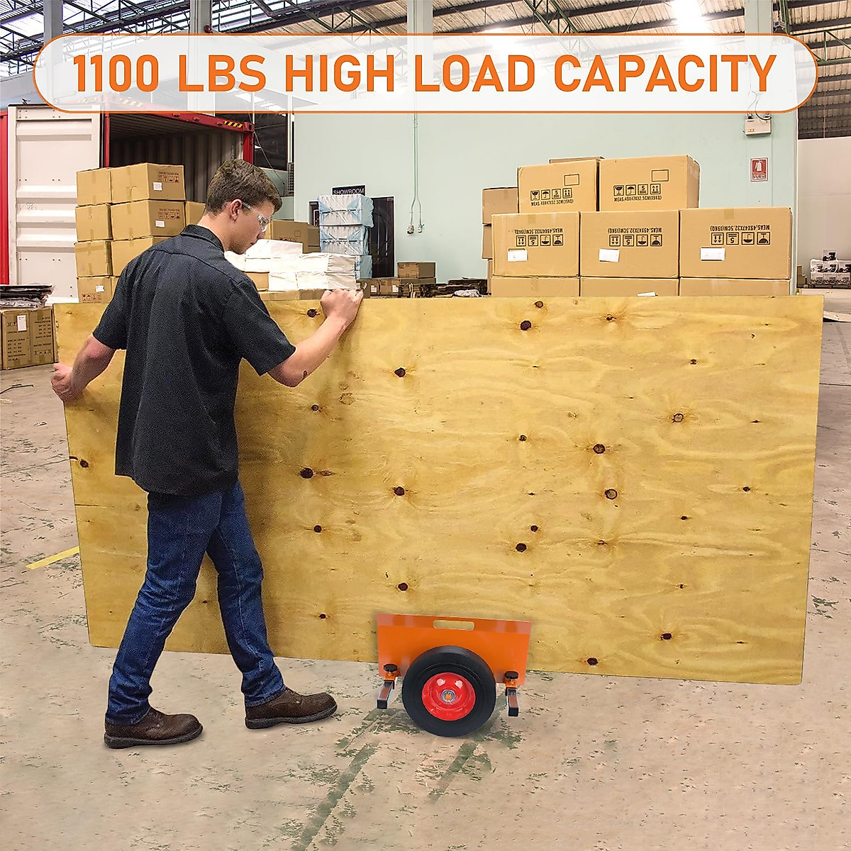 AIWFL Panel Dolly Heavy Duty Door Dolly Cart 1100LBS Capacity Granite Slab Dolly Adjustable Drywall Mover with 10" Solid Wheels Panel Cart for Drywall Sheet Material Handling All Terrain Moving Cart