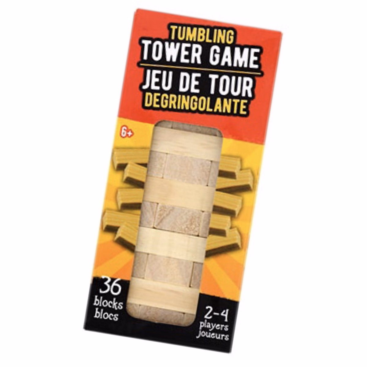 Small Travel Size Wood Block Tower Game 4.5" Inches Tall 36 Pieces. Mini Stacking Tumbling Wooden Board Games