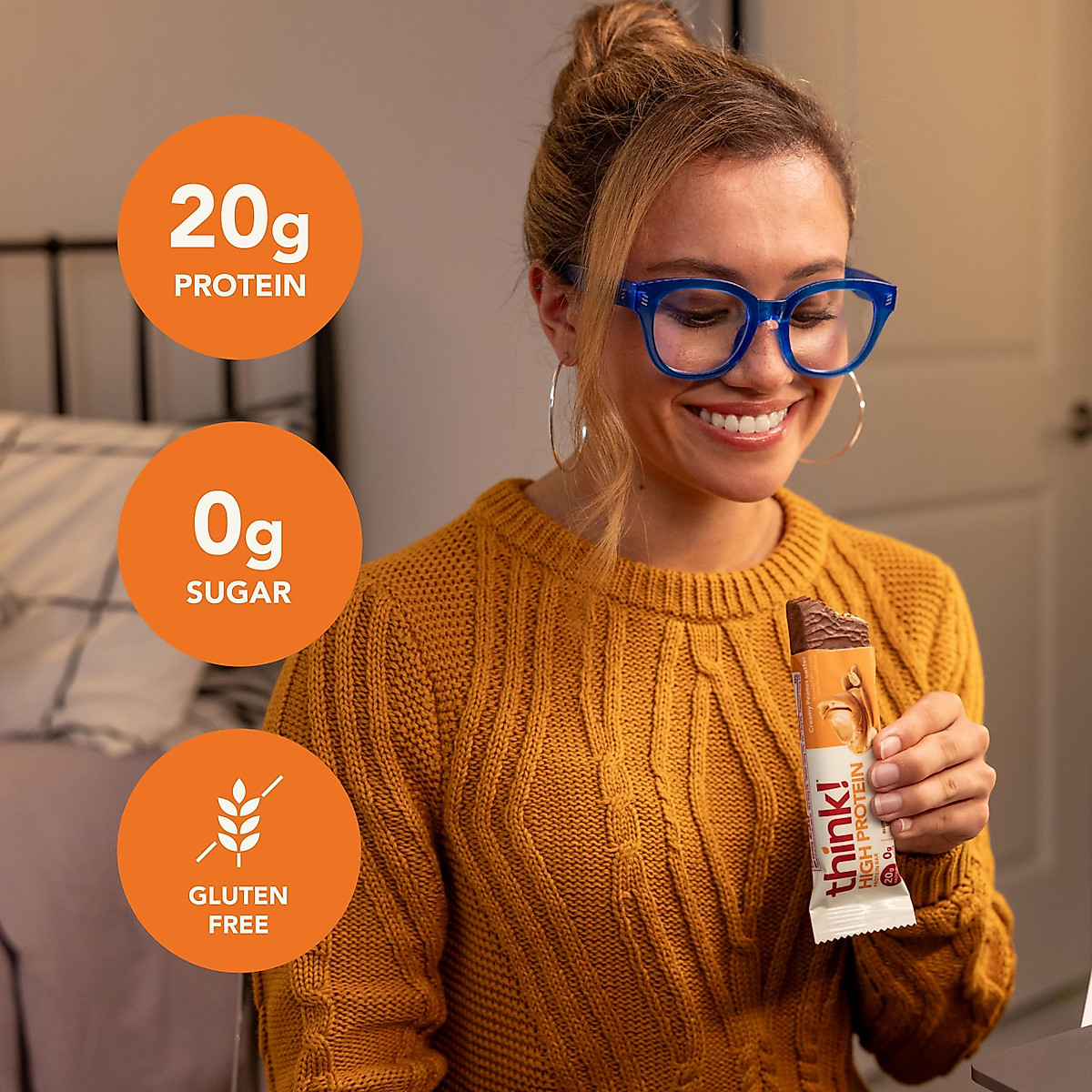 think! Protein Bars, High Protein Snacks, Gluten Free, Kosher Friendly, Creamy Peanut Butter, Nutrition Bars, 2.1 Oz per Bar, 12 Count (Packaging May Vary)