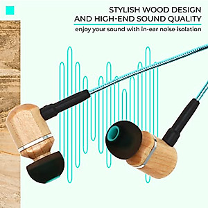 Symphonized MTRX 2.0 Premium Wired Earbuds - Wood in-Ear Headphones with Microphone & Volume Control, Noise Isolation - Corded Ear Buds for Android - Earphones for Computer & Laptop (Turquoise)