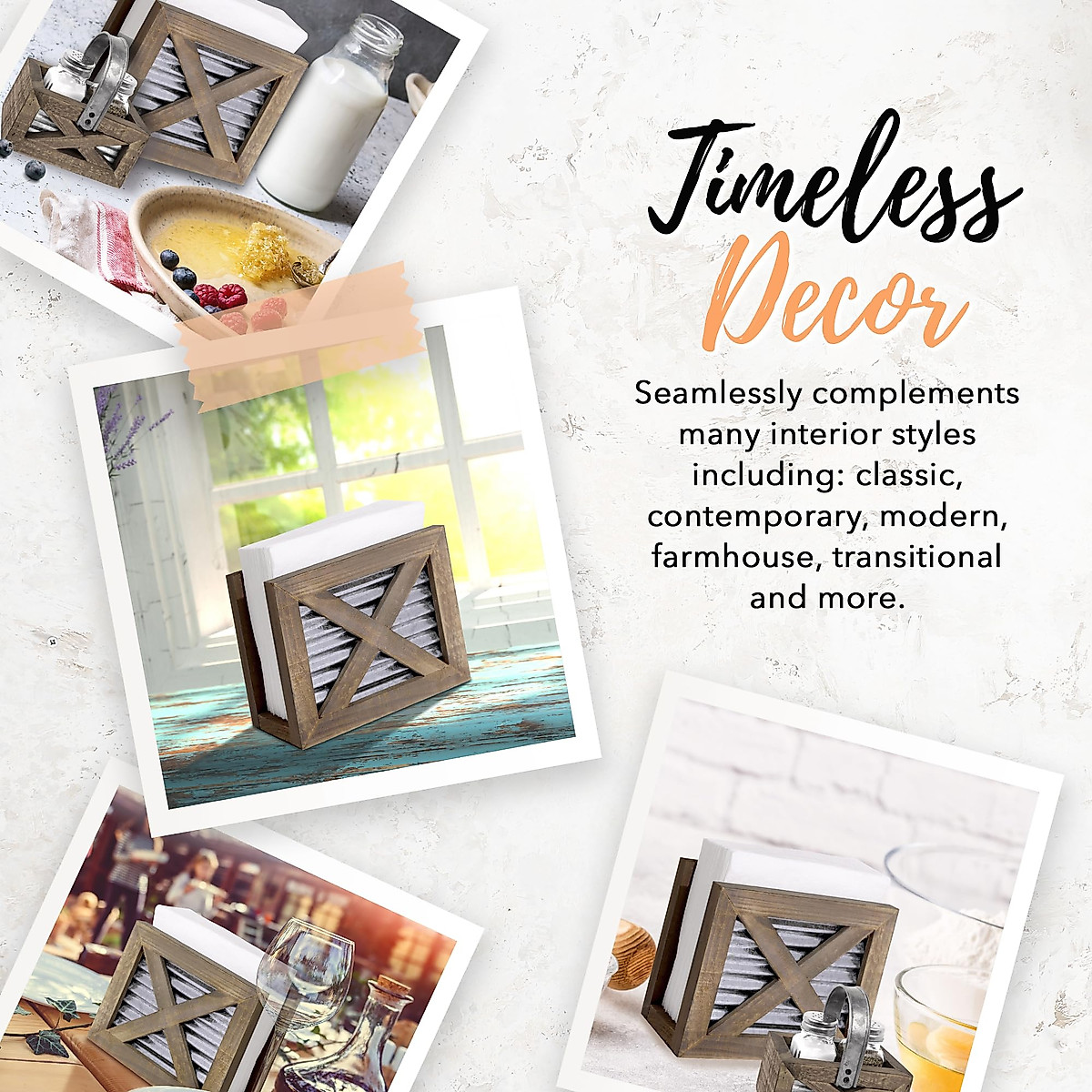 Autumn Alley Farmhouse Napkin Holder - Upright Wooden Napkin Holder - Classic Barn Door Motif with Galvanized Metal - Rustic Napkin Holder for Farmhouse Kitchen Décor - Durable Country Napkin Holder