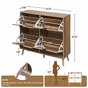 Woenei Shoe Cabinet with Flip Drawers-Modern Rattan 2-Tier Shoe Storage Organizer Cabinet,Freestanding Wood Shoe Rack with 4 Drawers for Bedroom,Mudroom,Entryway,Living Room (Walnut Brown_4 Drawers)