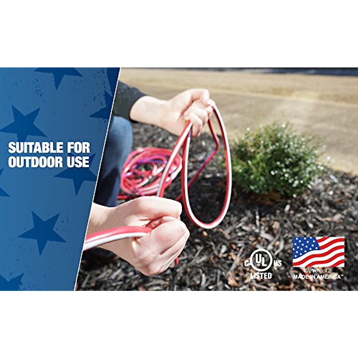 Southwire 2549SWUSA1 100-Feet; Contractor Grade; 12/3 Extension Cord; With Lighted End; Red White And Blue; American Made Extension Cord; Indoor and Outdoor Use; Water Resistant Flexible Jacket