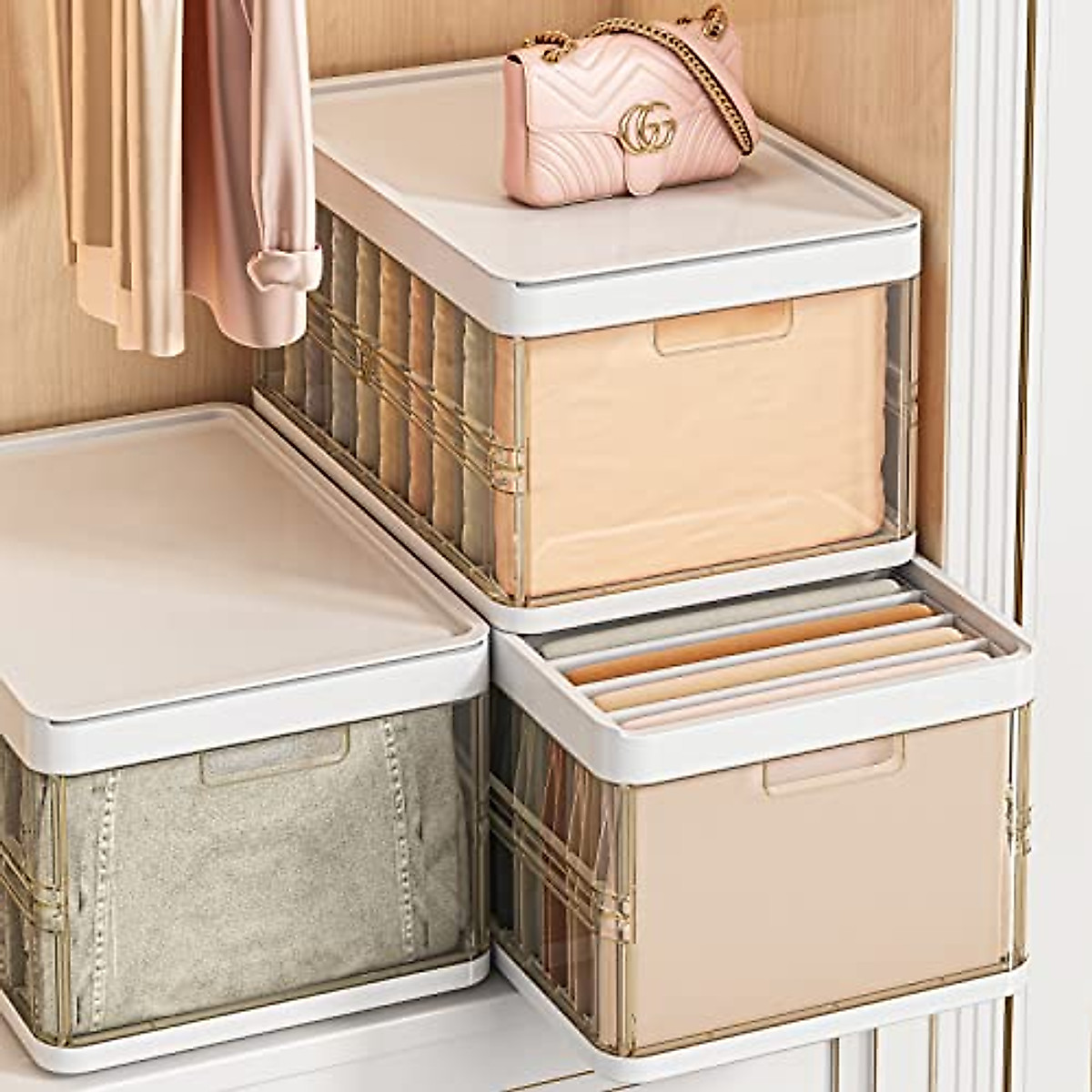 Jeans Organizer for Closet, Wardrobe Clothes Organizer for Folded Clothes, 9 Grids Clothes Drawer Organizer, Stackable Closet Organizer and Storage for Thin Jeans, T-Shirts, Underwear, Legging