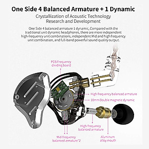 KZ ZS10 Pro in Ear Monitors Wired Headphones, 1DD 4BA Metal IEM, High Fidelity Gaming Earbuds with 2pins Tangle-Free Cable, Noise Cancelling Wired Earphones for PC Game Music Video (Black with mic)