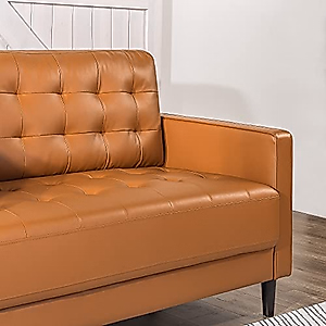 ZINUS Benton Faux Leather Sofa Couch, Easy, Tool-Free Assembly, Cognac
