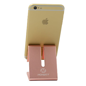 Honsky Solid Portable Universal Aluminum Desktop Desk Stand Hands Free Mobile Smart Cell Phone Holder Tablet Display Stand, Rose Gold