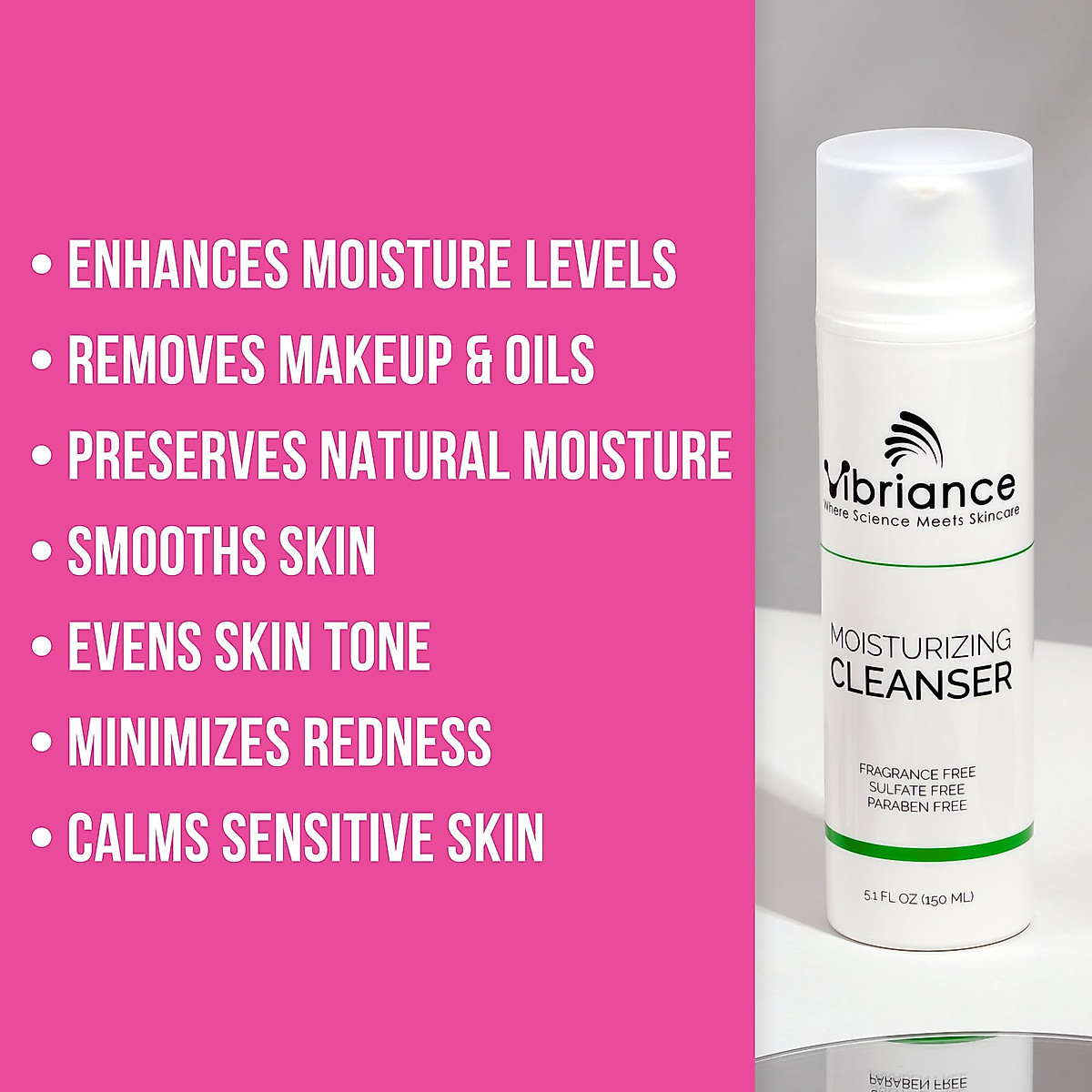 Vibriance Moisturizing Face Cleanser, 5.1 fl oz - Ultra-Hydrating Facial Wash for Women, Normal to Dry Skin - Sulfate and Paraben-Free - Removes Makeup, Impurities
