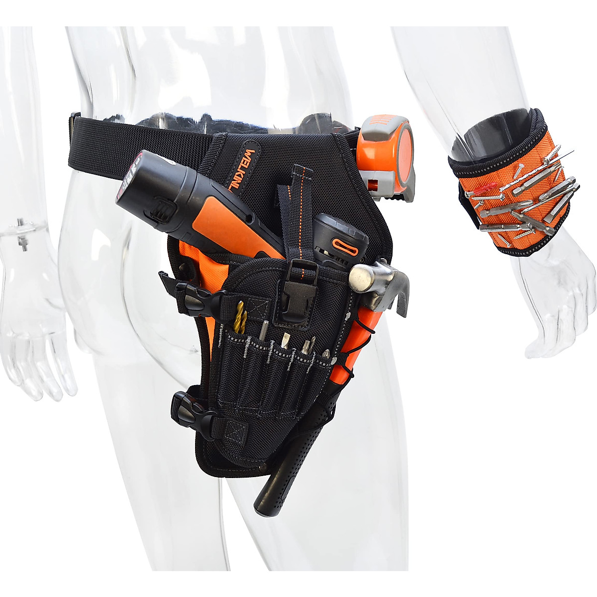 3-In1 Drill Holster Set w/Strong Magnetic Wristband & Solid 2 inch Belts for Men, Drill Holder, Tool Belt Drill Holder, 12v Power Tool Holster, Impact Holster, Impact Holder, Magnetic bit Holder