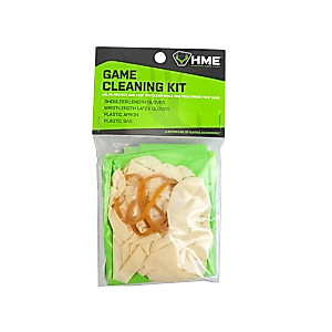 HME Game Cleaning Kit for Field Dressing, Skinning, Processing & Gutting Shoulder-Length Gloves, Wrist-Length Latex Gloves, Plastic Apron & Plastic Bag