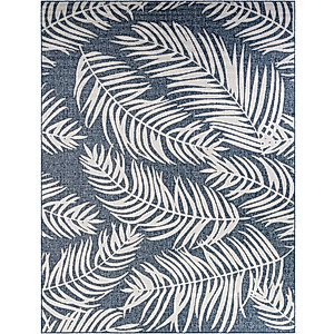 Unique Loom Outdoor Botanical Collection Area Rug - Palm (10' x 13' 1" Rectangle Blue/Navy Blue)