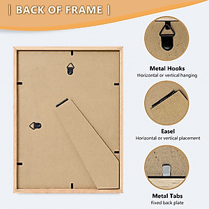 ATOBART 8x10 Picture Frame, OAK Wood Photo Frame 5x7 with Mat or 8x10 without Mat with Perspex Glass for Vertical or Horizontal Tabletop Wall Display for Photos, Paintings, Posters, Artwork, Set of 3