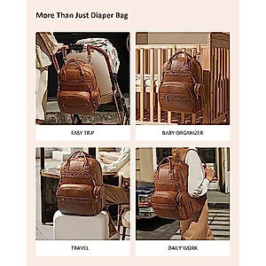 ROSEGIN Vegan Leather Diaper Bag Backpack with Changing Pad and Pacifier Holder, Multi-Functional Baby Bag for Boy Girl, Waterproof for Travel, Perfect Baby Shower Gifts for Mom, Dad, Newborn, Brown