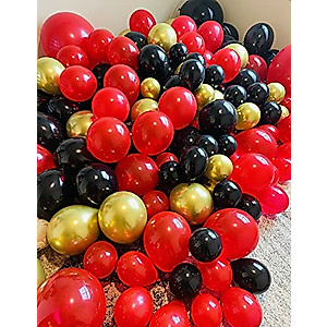 BALONAR 130Pcs DIY Red Black Gold Garland Balloon 18/10/5inch Metallic Latex Balloons for Birthday Party Celebration Graduation Bachelorette Casino Theme Party Balloons (Red Black White)