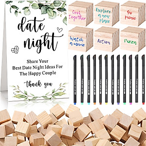 Dinifee 63 Pcs Bridal Shower Date Night Games Set with 50 Wooden Block 12 Pens 1 Game Sign Wedding Bridal Shower Ideas Gifts for Couple Date Night Activities Ideas Wishes Advice