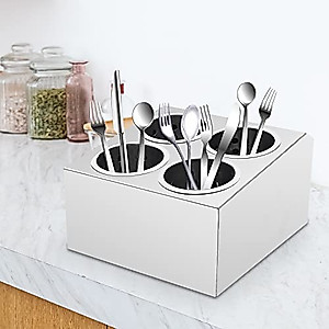 Commercial 4-Hole Stainless Steel Cylinder Flatware Silverware Utensil Holder Organizer Canddy