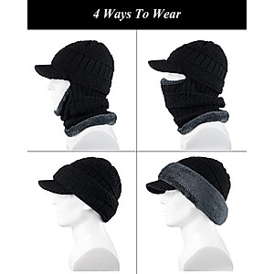 2 Pieces Winter Knitted Balaclava Beanie Hat Warm Cycling Face Covering Winter Neck Warmer Knit Hat Neck Gaiter for Adults Outdoor Sports, Black and Navy Blue