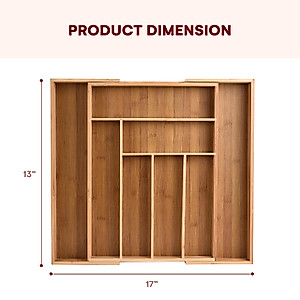 KITCHTIC Expandable Bamboo Drawer Organizer for Utensils, Cutlery, Silverware, Flatware, Knives for Kitchen - Wooden Cabinet Drawers Dividers for Spoon, Fork, Knife - Adjustable to any Size