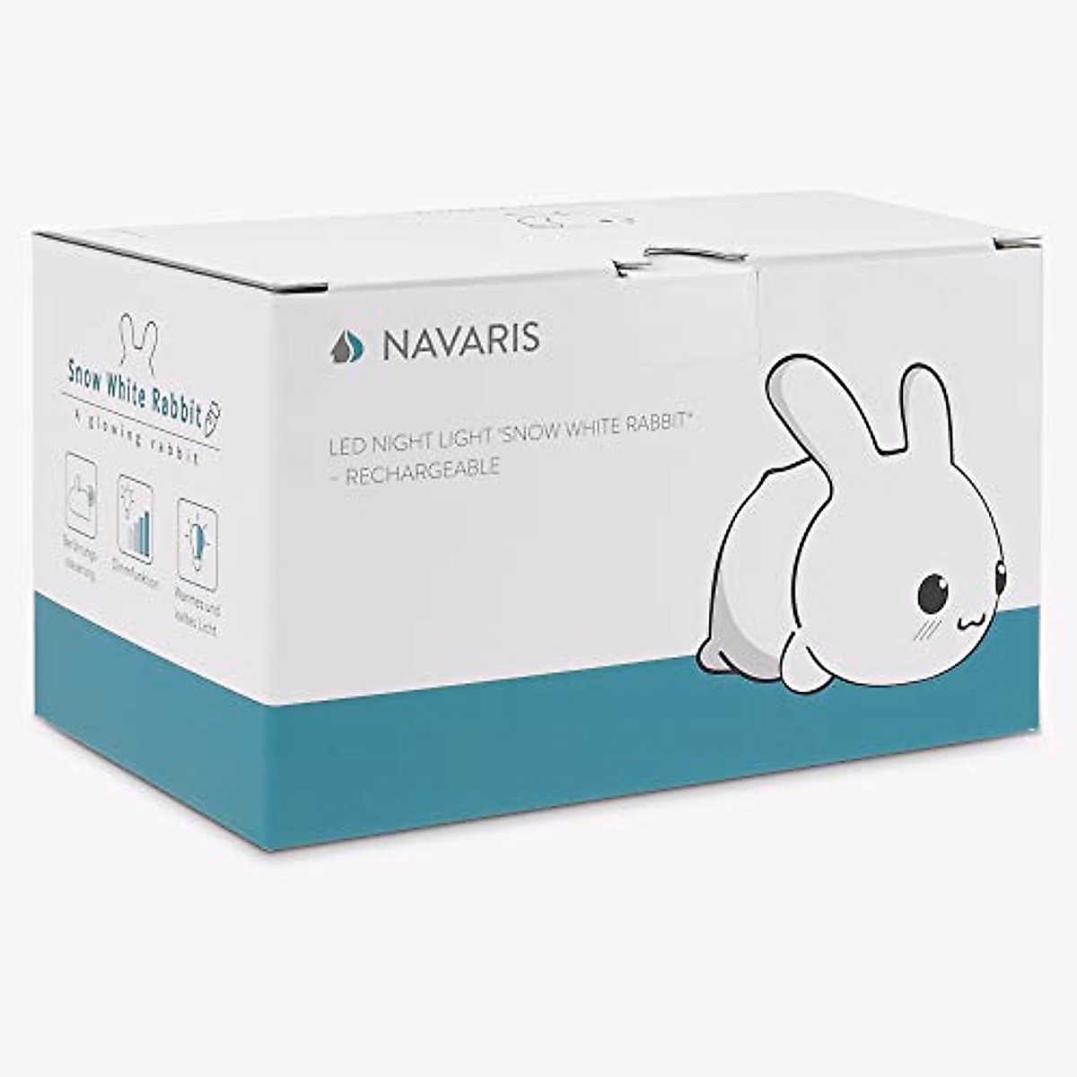 Navaris Bunny Night Light for Kids - Rechargeable Dimmable LED Lamp for Baby Nursery, Girls or Boys Bedroom - BPA-Free Silicone - Snow White Rabbit