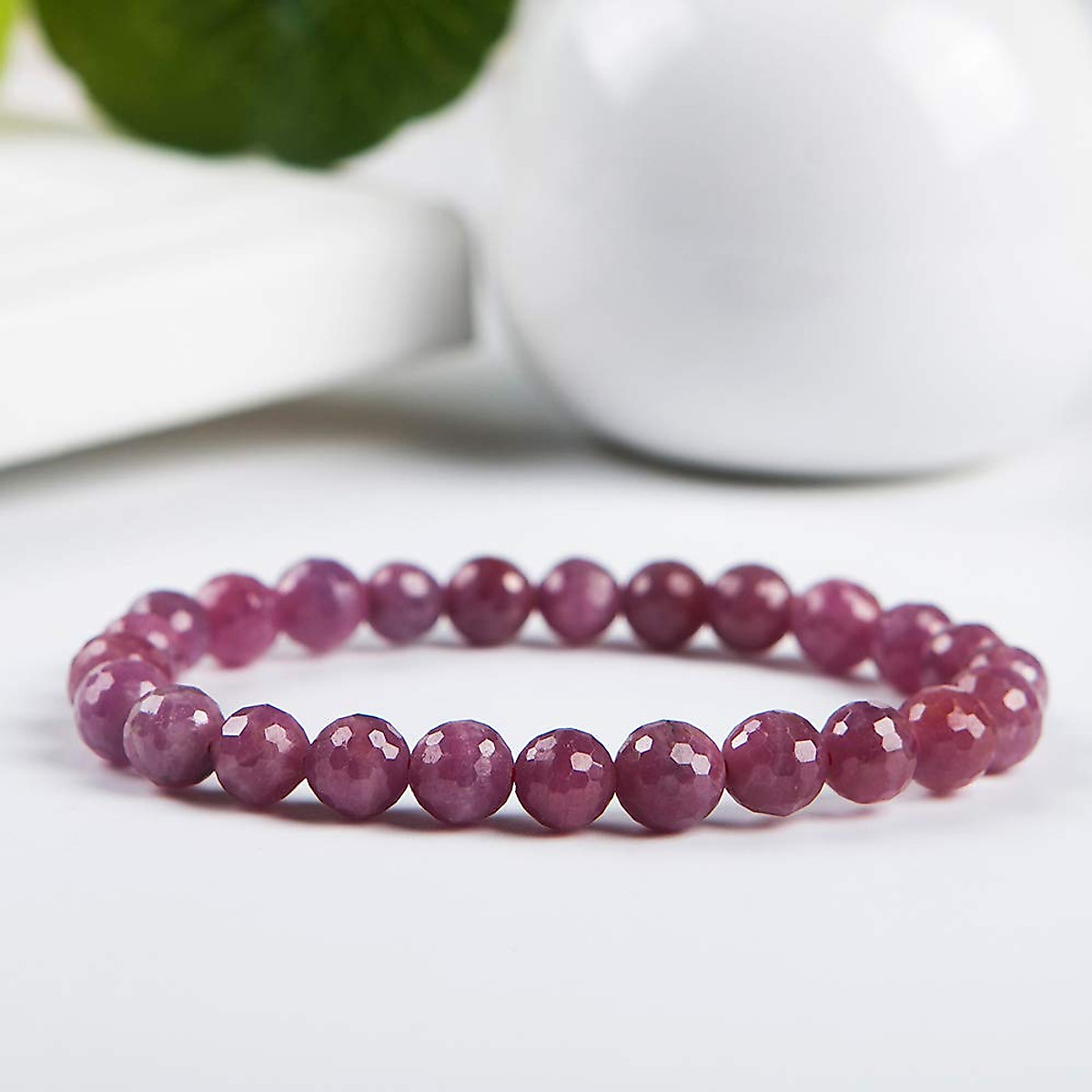 Stone-Beads 7mm Red Natural Ruby Gemstone Crystal Faced Round Bead Stretch Woman Men Bracelet AAAA