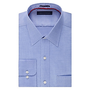 Tommy Hilfiger Men's Dress Shirt Regular Fit Non Iron Solid, Blue, 16.5" Neck 34"-35" Sleeve
