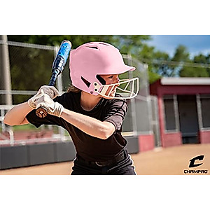 Champro Rise Pro Girls Softball Batting Helmet with Face Guard - Girls Softball Helmets - Bio Fresh/DRI-Gear Moisture Wicking Pad Liner - Pink, Senior