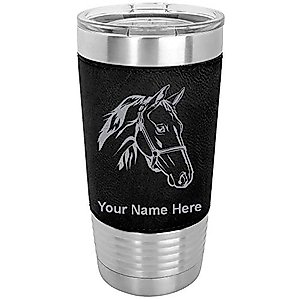 LaserGram 20oz Vacuum Insulated Tumbler Mug, Horse Head 2, Personalized Engraving Included (Faux Leather, Black)