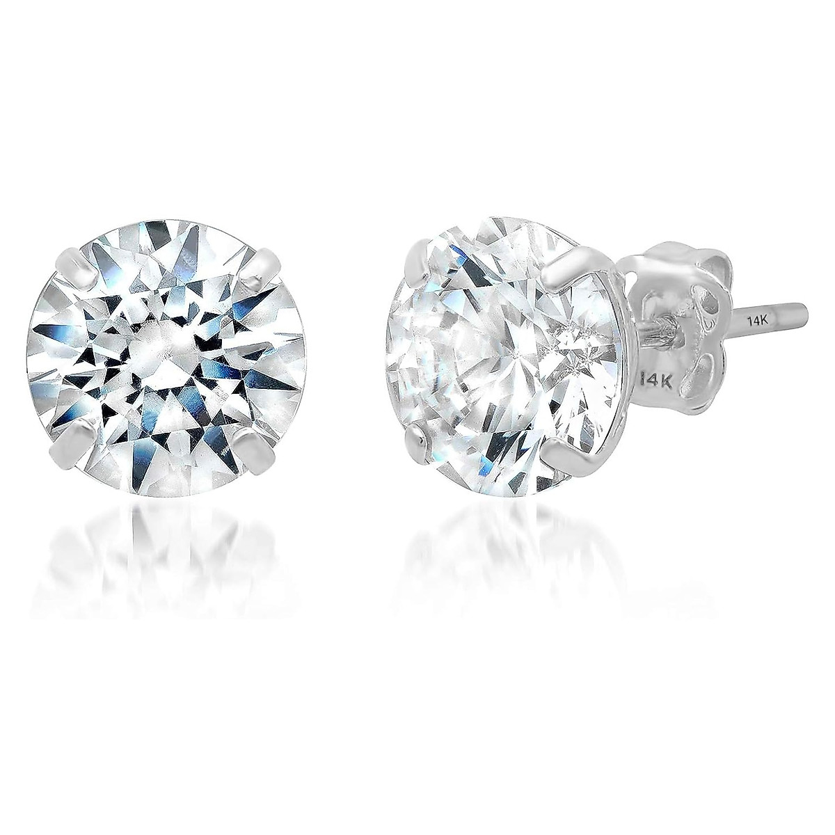 MAX + STONE 14k White Gold Earrings for Women & Men with Genuine Round Crystal | Cubic Zirconia Earrings Studs with Gold Earring Backs | 3 Carats total |