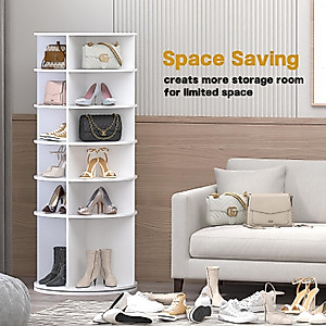 Wodeer 6 Tier 360° Rotating Shoe Rack Tower,Spinning Shoe Storage Organizer,Spinning Shoe Display,Round Shoe Rack for Entryway,Hallway,Living Room,White