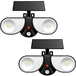 Consciot Solar Lights Outdoor, Ultra Bright Motion Sensor Solar Security Light 1000lm, 40 LED Wall Flood Light with Adjustable Dual Heads, IP67 Waterproof for Garage Patio Garden, Cool White, 2 Pack (OC-WL-001A)