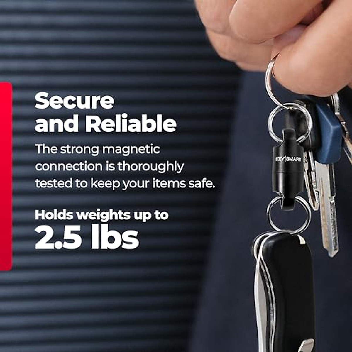 KeySmart MagConnect Magnetic Key Holder for Purse, Key Chains for Car Keys - Detachable Key Ring Quick Release Keychain for Men - Mens Key Chain Rings Heavy Duty Key Ring - Black EDC (3-Pack)