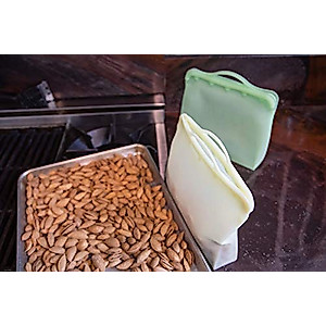 Reusable Silicone Gallon Food-Storage Bags (3.78 L)– Cooks a Whole Chicken - Upgraded and Patented Easy Open and Close System - Storage Dates and Measurements.… (2 Blue Gallon Bags Bundle)