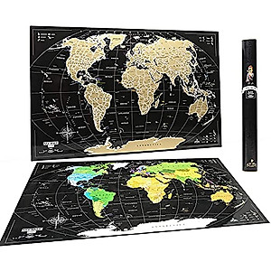 Scratch Off map 16x24 Black Gold Detailed USA States Deluxe Tracker Pin World Map MyMap Travel map Wall Poster Push pin map Includes Pins Tube Poster Map to Scratch Wall Décor Birthday Gift IDea…