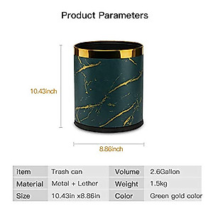 Huaqinglian 2.6Gallon Small Office Trash Can,Bathroom Garbage can,Bedroom Waste Basket Bin Garbage Bag invisable Trash Bin for Living Room (green gold marble)