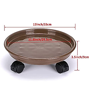2Pcs Plant Caddy,Planter Pot Mover, Plant Pot Pallet Dolly Caster with Universal Wheels, Round Movable Planter Dolly Trolley Tray Pallet Outdoor Indoor Tree Flower Stand Planter (13 inch+2pcs+brown)