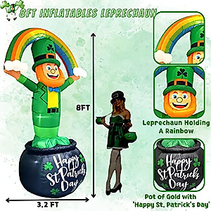 TOCZIM 8FT St Patrick’s Day Giant Inflatables Outdoor Decorations Leprechaun Standing on Gold Pot Blow up Holiday Shamrocks Yard Decoration with Build-in LED Lights for Indoor Lawn Garden Party Decor