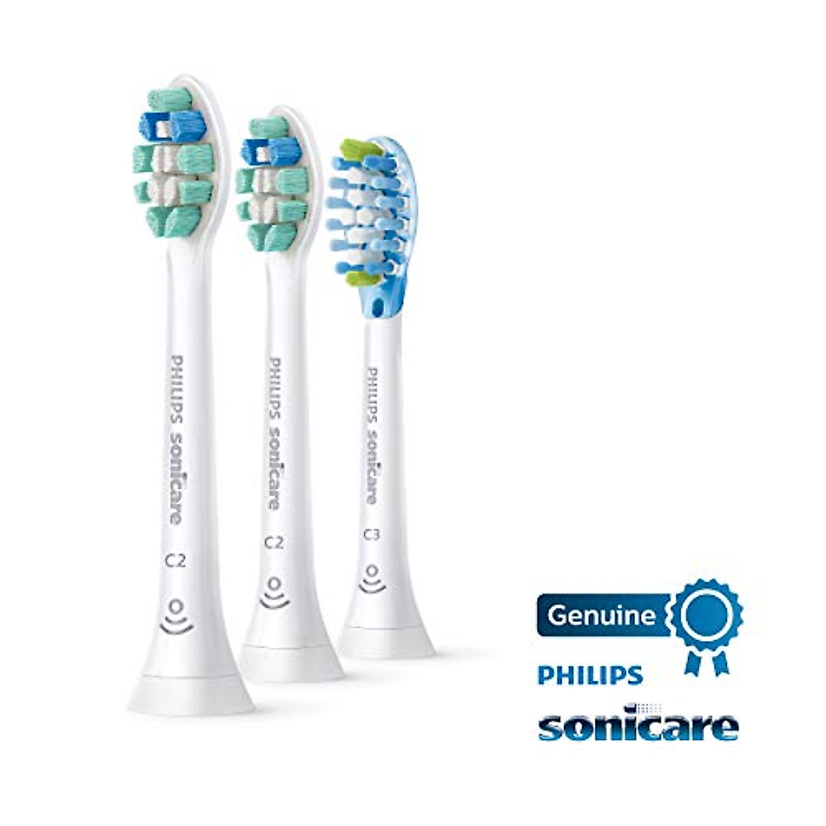 Philips Sonicare Genuine Toothbrush Head Variety Pack, C3 Premium Plaque Control and C2 Optimal Plaque Control, 3 Brush Heads, White, HX9023/69