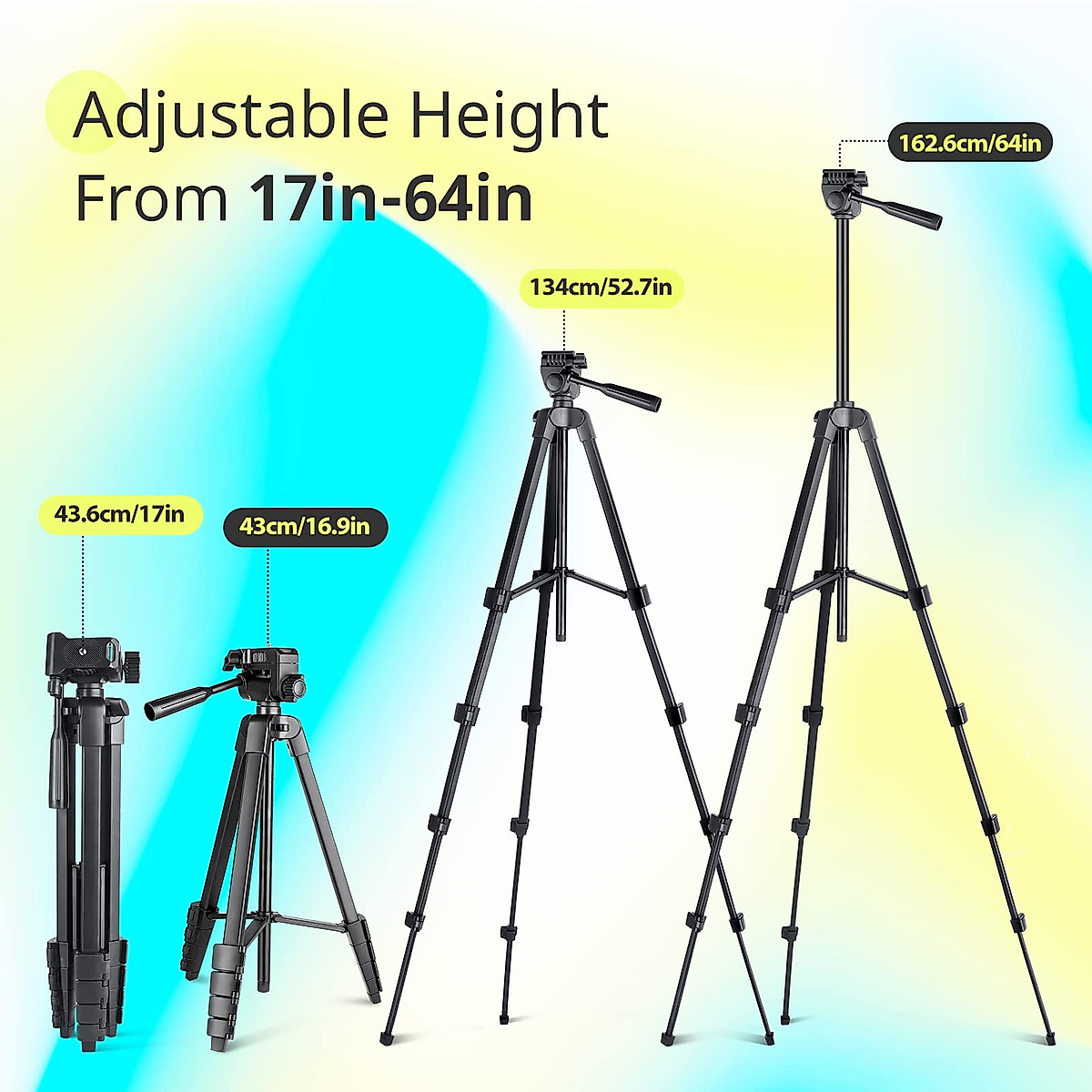 Sensyne 64" Camera Tripod Stand, Versatile Phone & iPad Tripod with Wireless Remote and 2-in-1 Phone Holder for Selfie/Video Recording/Photo/Live Stream/Vlog