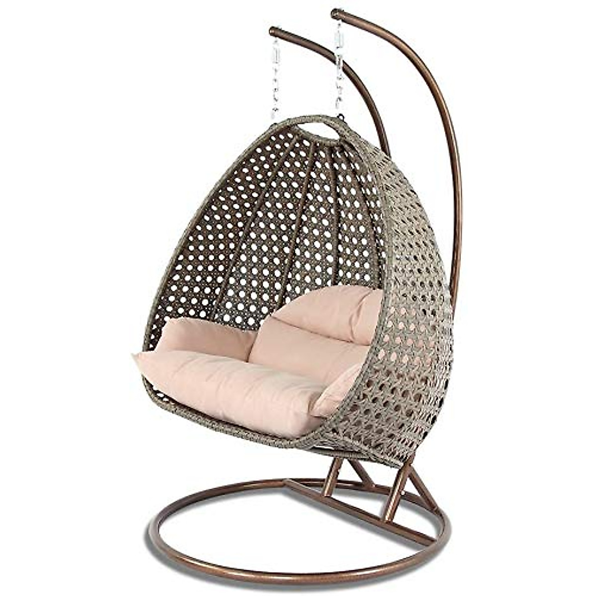 Island Gale® Luxury 2 Person Outdoor, Patio, Hanging Wicker Swing Chair ((2 Person) X-Large-Plus, Latte Rattan/Latte Cushion with Free Cover $128 Dollar Value)